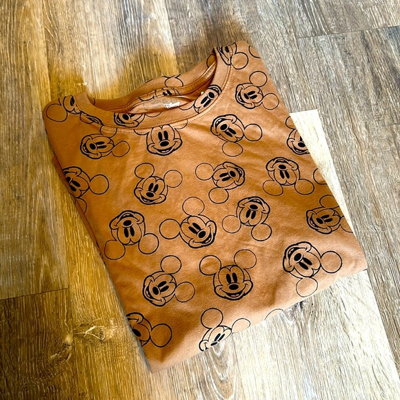 Disney | Tops | Disney Mickey Mouse All Over Print Brown Long Sleeve ...
